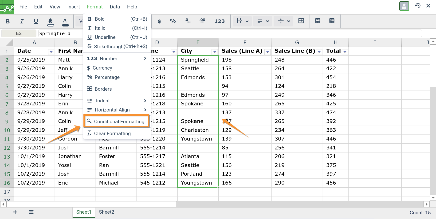 Highlight empty/non-empty cells using conditional formatting