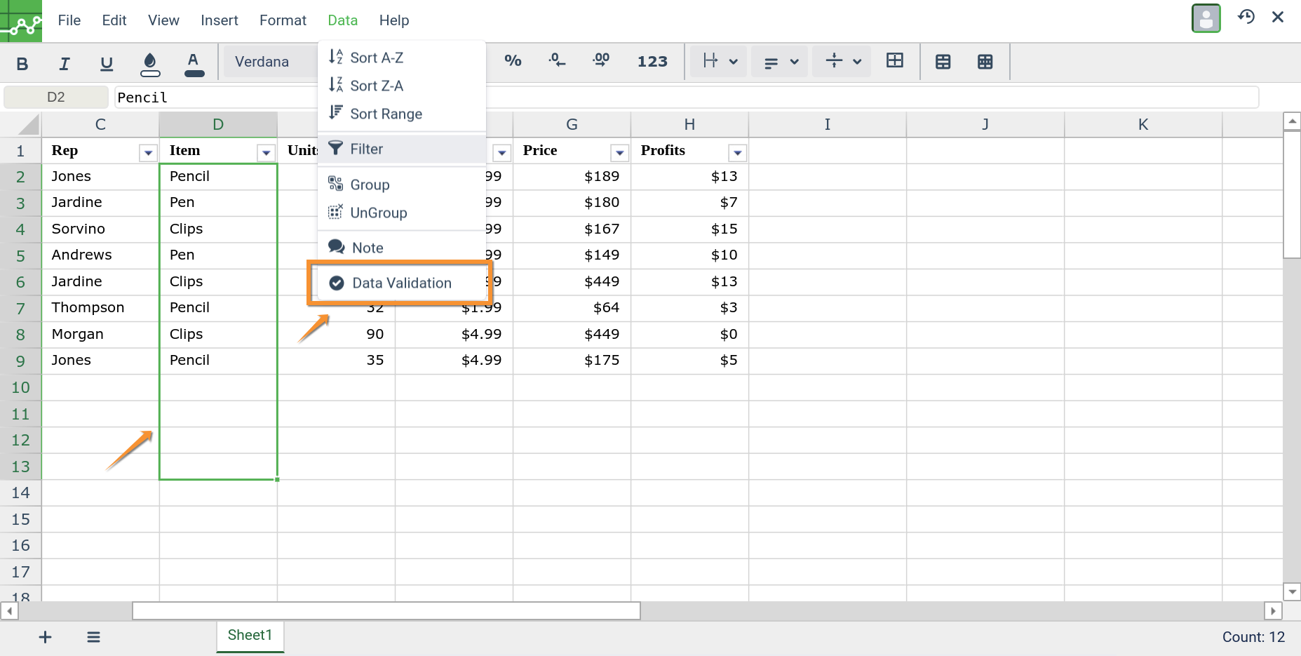 Data Validation: How to create a list (Dropdown)