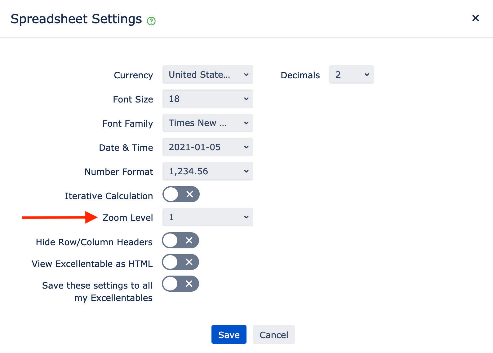 Table Level - Zoom Level