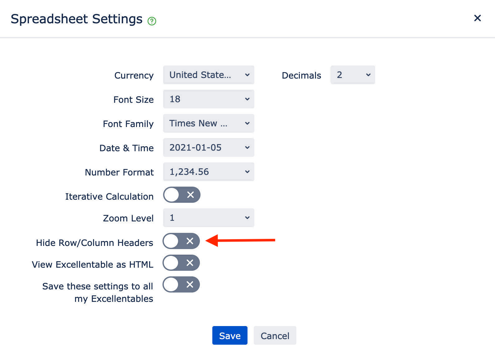 Table Level - Hide Row/Column Headers