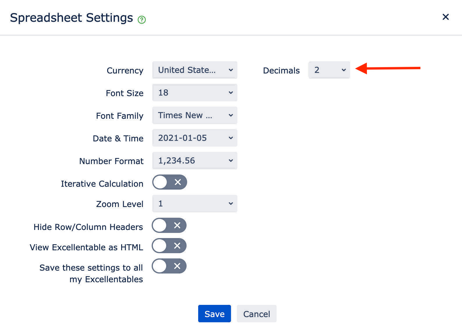 Table Level - Decimals