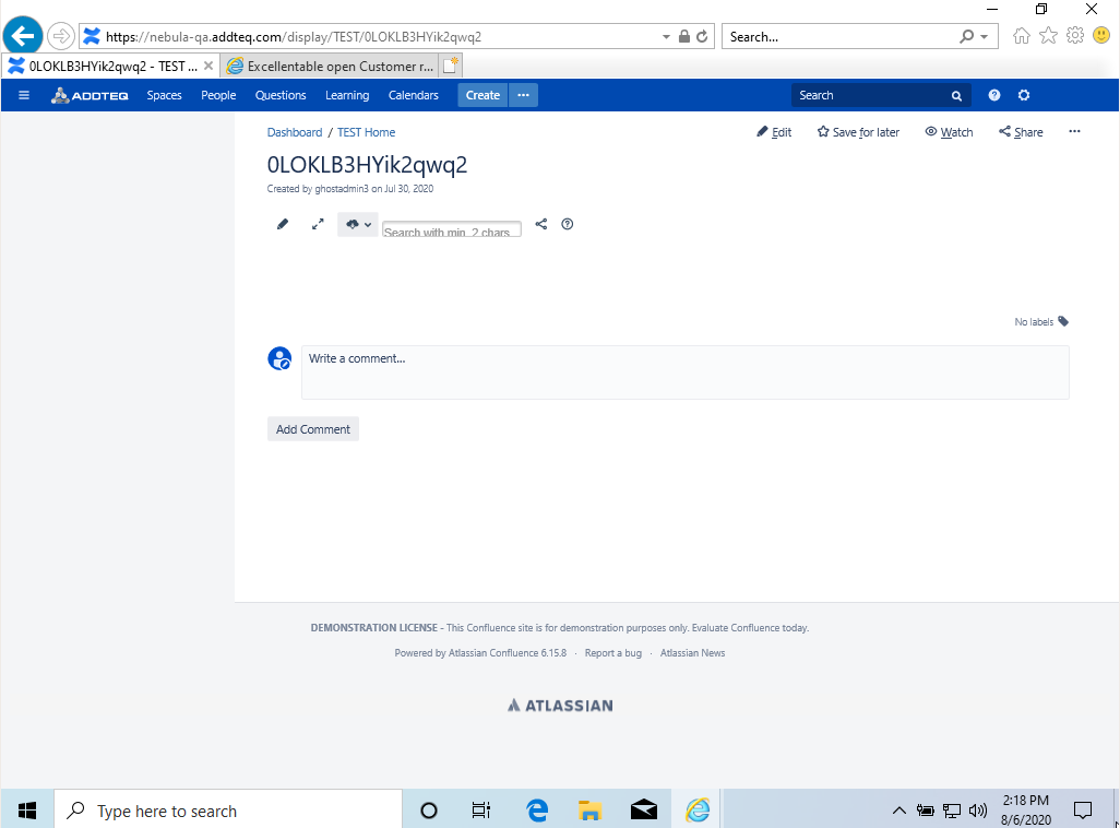 Fix for Confluence page broken running on IE browser
